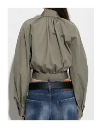 Dsquared2 Cropped Long Sleeve Shirt With Collared Neckline And Pleated Detailing - Green
