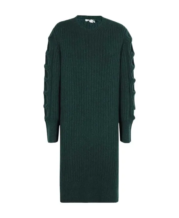 Stella McCartney Ribbed Crew Neck Long Sleeve Sweater Dress With Embellished Details