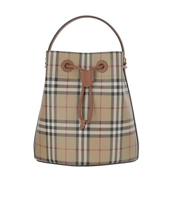 Burberry Checked Drawstring Bucket Bag - Nude