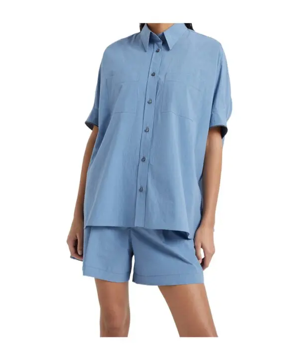 Brunello Cucinelli Short Sleeve Cotton Shirt - Air Force Blue