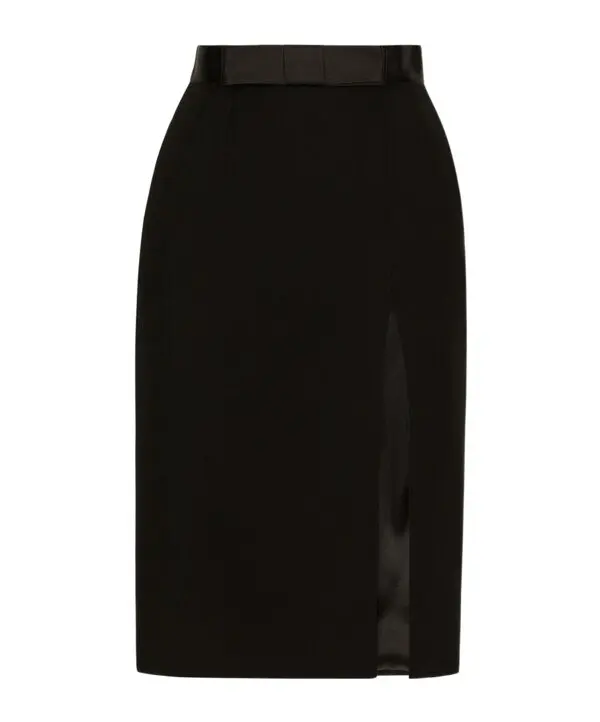 Dolce & Gabbana Dolce Gabbana Satin Waistband Midi Pencil Skirt - Black