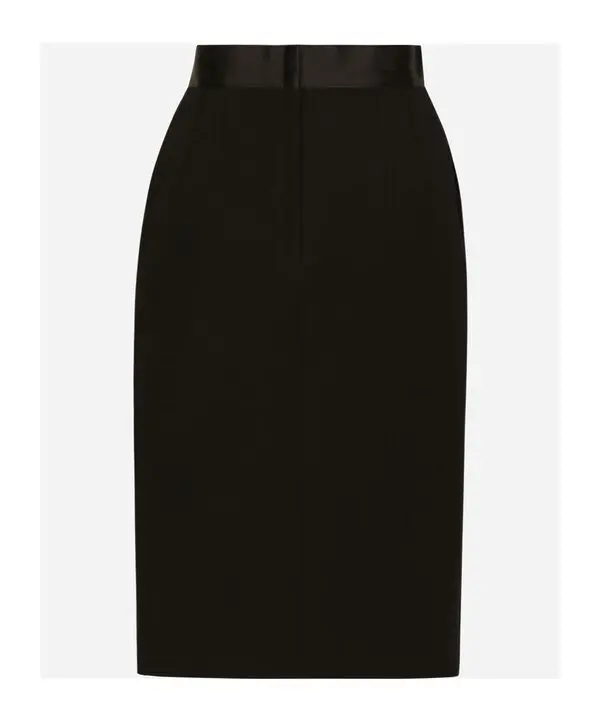 Dolce & Gabbana Satin Bow Belted Midi Pencil Skirt With Side Slit - Black