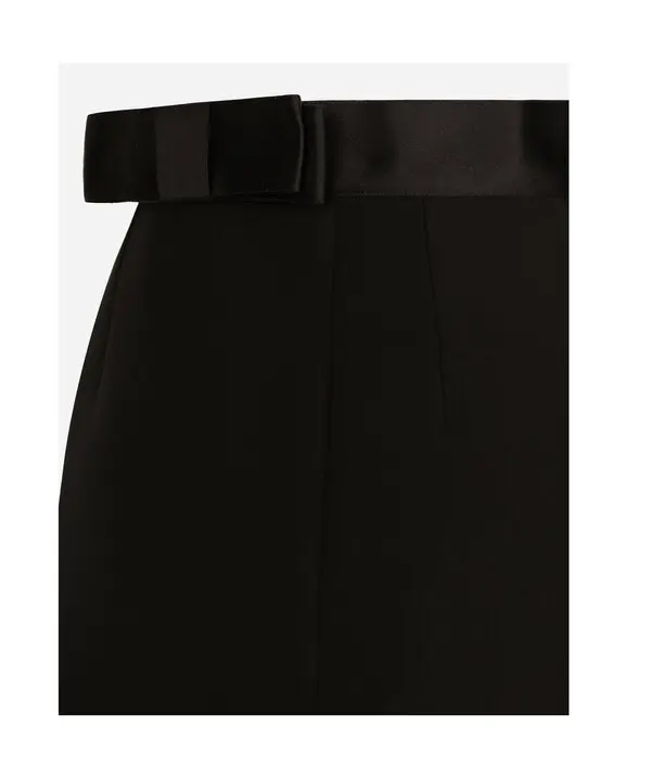 Dolce & Gabbana Satin Bow Belted Midi Pencil Skirt With Side Slit - Black