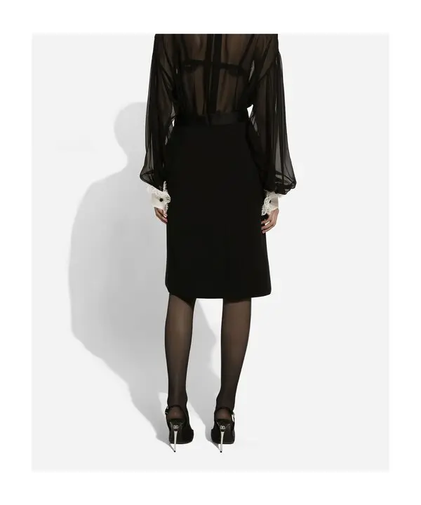 Dolce & Gabbana Satin Bow Belted Midi Pencil Skirt With Side Slit - Black