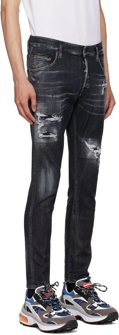 Dsquared2 Distressed Skinny Jeans With Logo Patch - Black