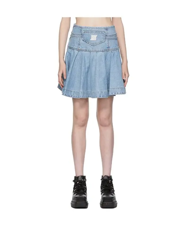 We11Done Logo Plaque Denim Mini Skirt