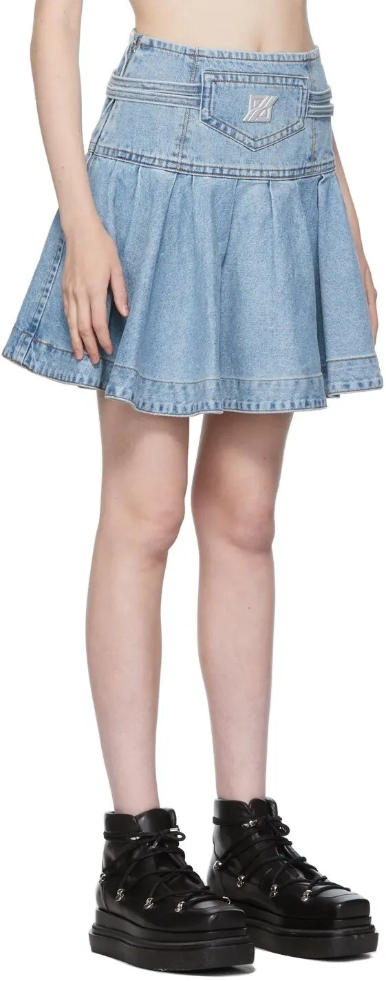 We11Done Logo Plaque Denim Mini Skirt