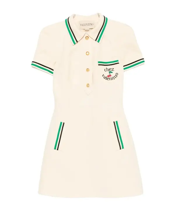 Valentino Garavani Short Sleeve Polo Dress With Cherry Motif - Beige