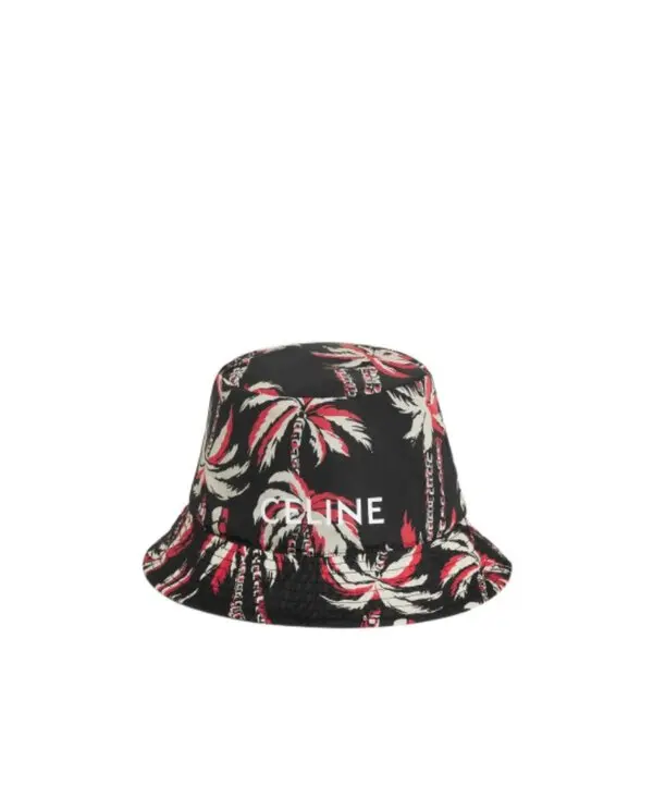 Celine Palm Tree Bucket Hat In Nylon - Black