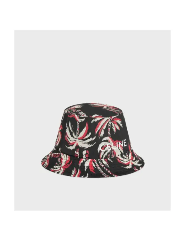 Celine Palm Tree Bucket Hat In Nylon - Black