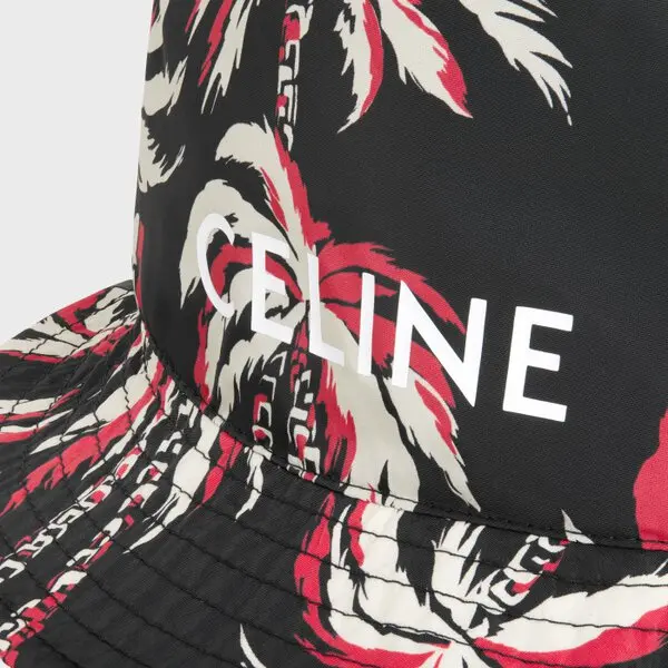 Celine Palm Tree Bucket Hat In Nylon - Black