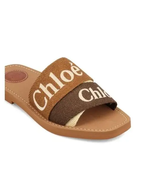 Chloé Woody Logo Detailed Flat Sandals - Brown