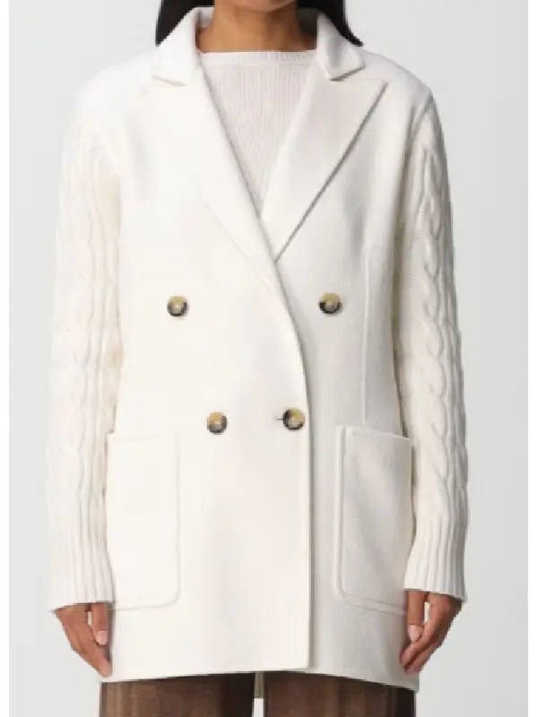 Max Mara Double-breasted Blazer With Rib Knitted Long Sleeves - White