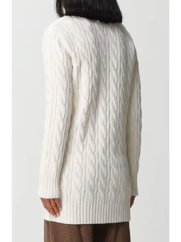 Max Mara Double-breasted Blazer With Rib Knitted Long Sleeves - White