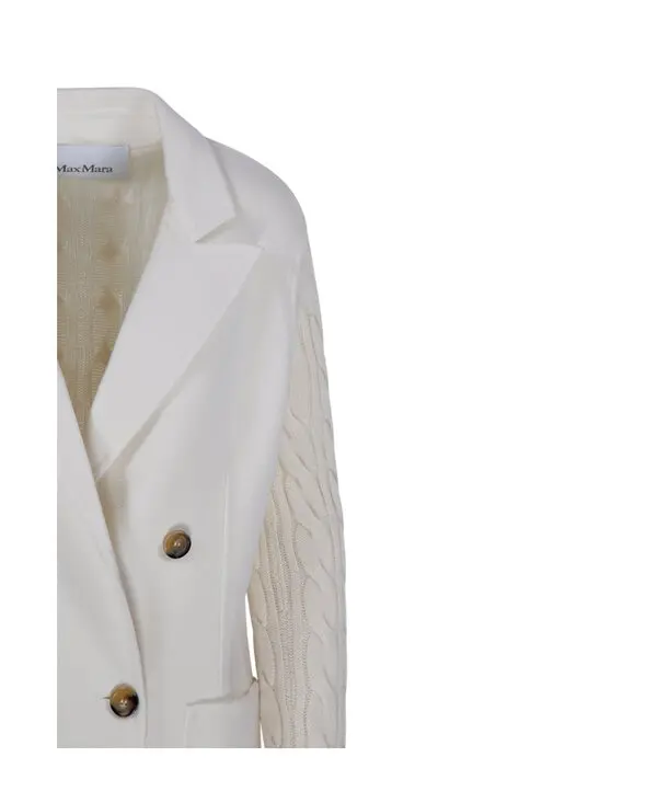 Max Mara Double-breasted Blazer With Rib Knitted Long Sleeves - White