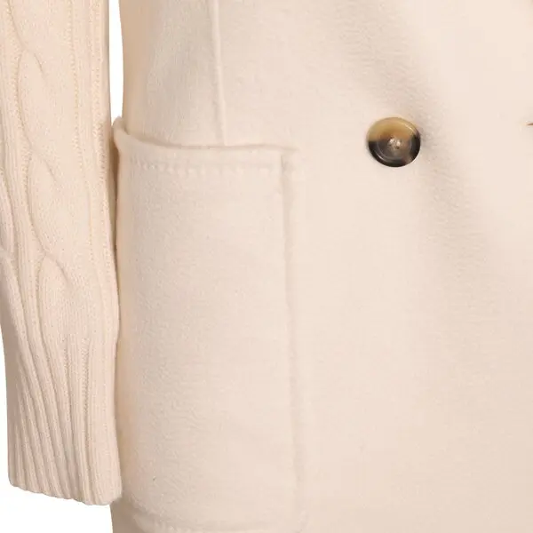 Max Mara Double-breasted Blazer With Rib Knitted Long Sleeves - White