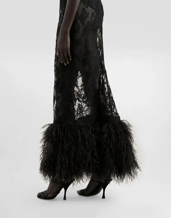 Dolce & Gabbana Halterneck Lace Dress With Feather Trim