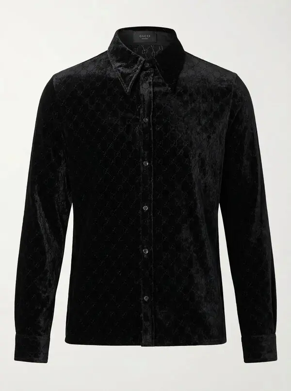 Gucci Stretch Gg Velvet Devoré Shirt - Black