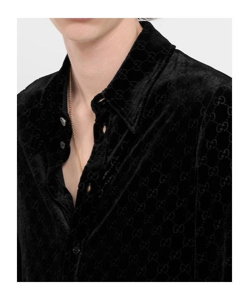 Gucci Stretch Gg Velvet Devoré Shirt - Black