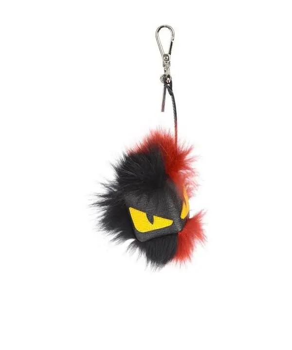 Fendi Eye Pattern Fox Fur Charm - Black