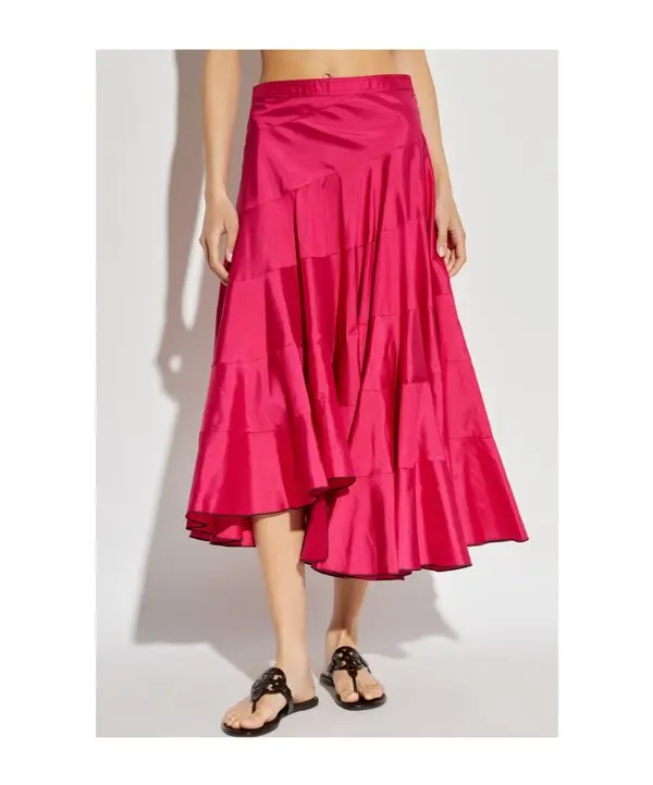 Tory Burch Silk Midi Skirt With Layered Ruffles