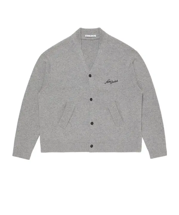 Acne Studios V-neck Cardigan With Embroidered Logo - Gray