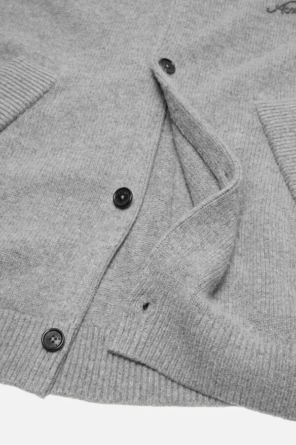 Acne Studios V-neck Cardigan With Embroidered Logo - Gray