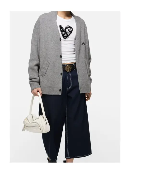 Acne Studios V-neck Cardigan With Embroidered Logo - Gray