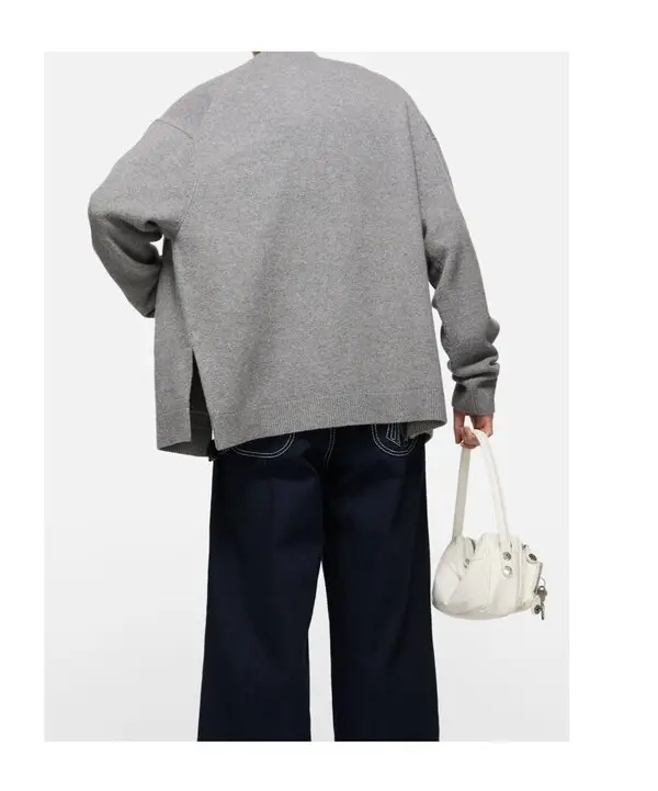 Acne Studios V-neck Cardigan With Embroidered Logo - Gray