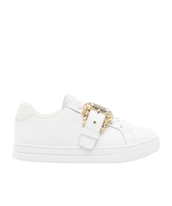 Versace Court 88 Leather Sneakers With Buckle Detail - White
