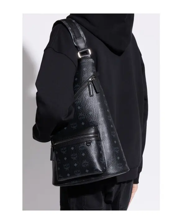 Mcm Sling Back Bag With Monogram - Black