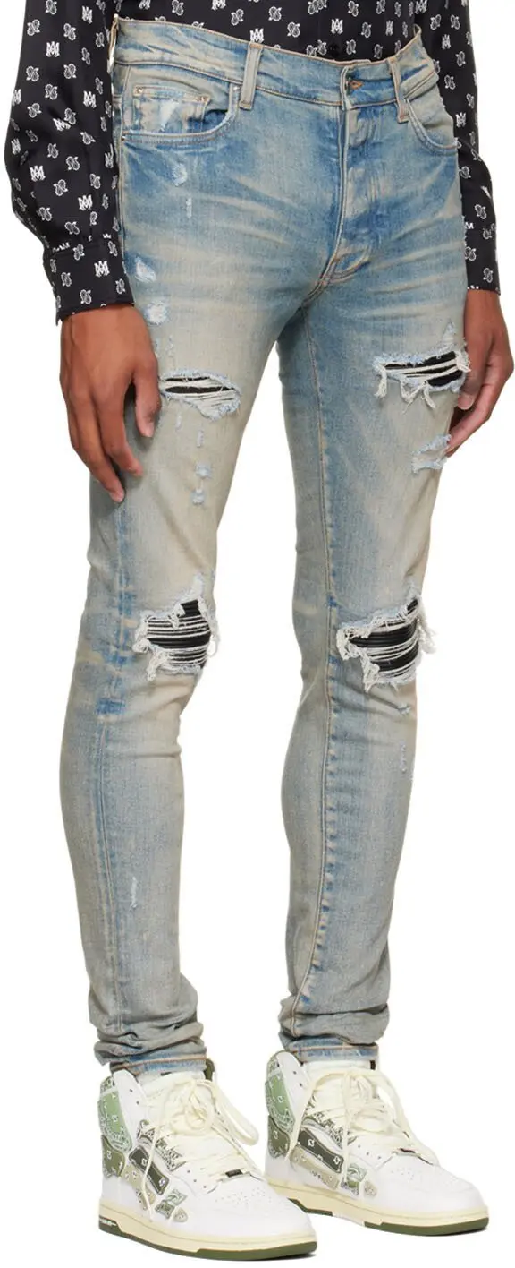 Amiri Distressed Finish Ripped Skinny Jeans - Gray