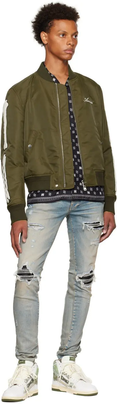 Amiri Distressed Finish Ripped Skinny Jeans - Gray