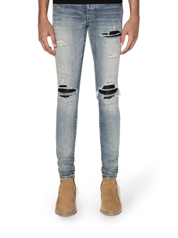 Amiri Distressed Finish Ripped Skinny Jeans - Gray