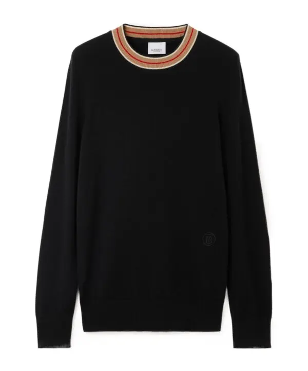 Burberry Stripe Detailed Logo Embroidered Jumper - Black