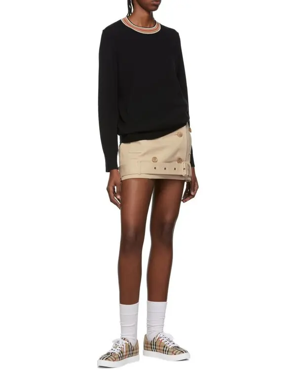 Burberry Stripe Detailed Logo Embroidered Jumper - Black