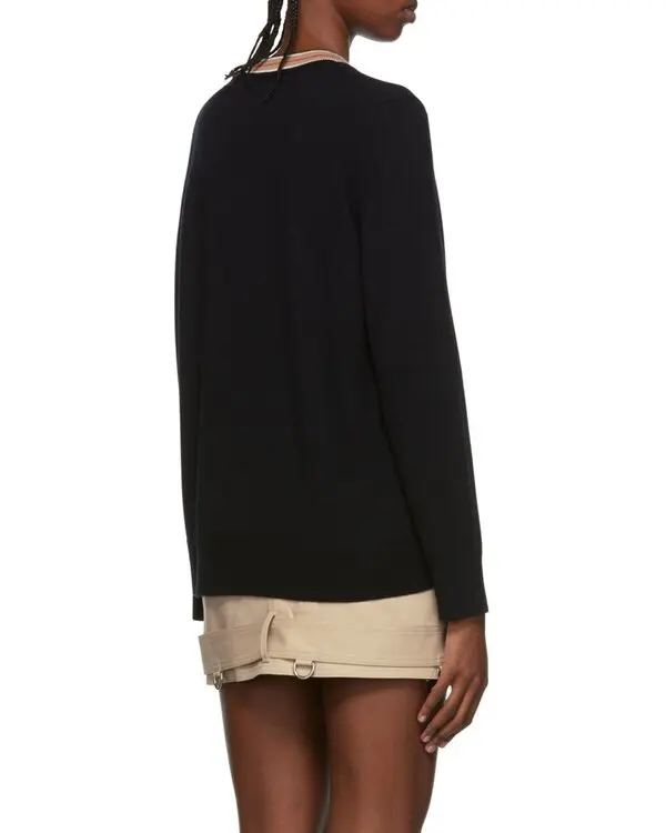Burberry Stripe Detailed Logo Embroidered Jumper - Black