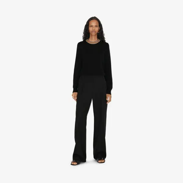 Burberry Stripe Detailed Logo Embroidered Jumper - Black