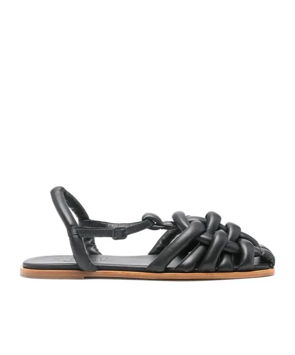 Hereu Square Toe Woven Flat Sandals - Black
