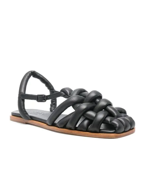 Hereu Square Toe Woven Flat Sandals - Black