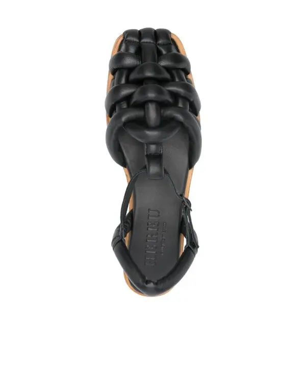 Hereu Square Toe Woven Flat Sandals - Black