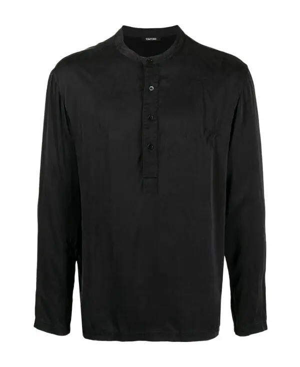 TOM FORD Half Buttoned Long-sleeved Pyjama Shirt - Black