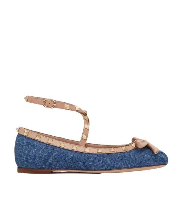 Valentino Garavani Rockstud Round Toe Denim Ballerinas - Blue