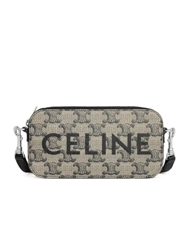 Celine Horizontal Pouch In Triomphe Canvas With Print - Light Brown