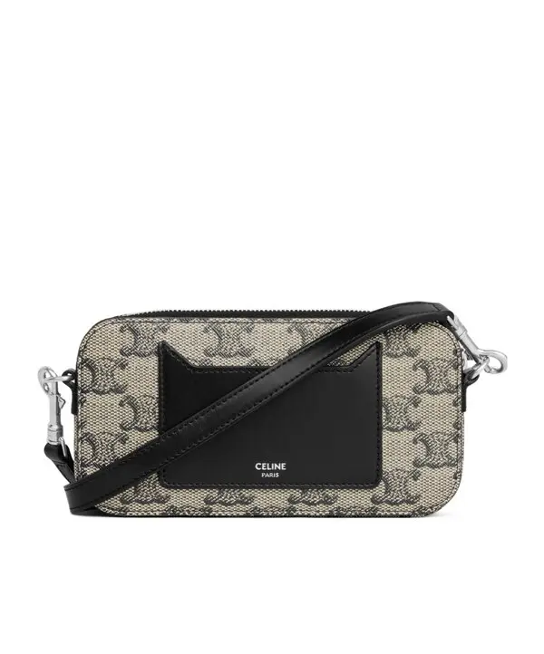 Celine Horizontal Pouch In Triomphe Canvas With Print