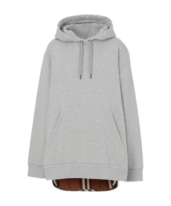 Burberry Checked Panel Oversized Hoodie - Gray