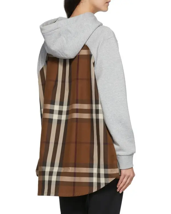 Burberry Checked Panel Oversized Hoodie - Gray