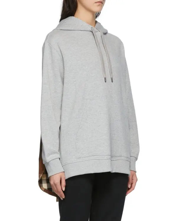 Burberry Checked Panel Oversized Hoodie - Gray
