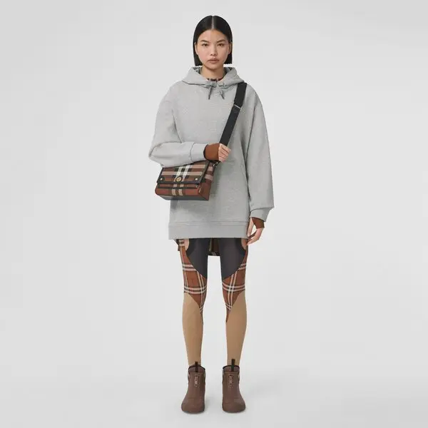 Burberry Checked Panel Oversized Hoodie - Gray