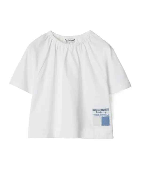 Burberry Gathered Cotton T-shirt With Logo Patch - White